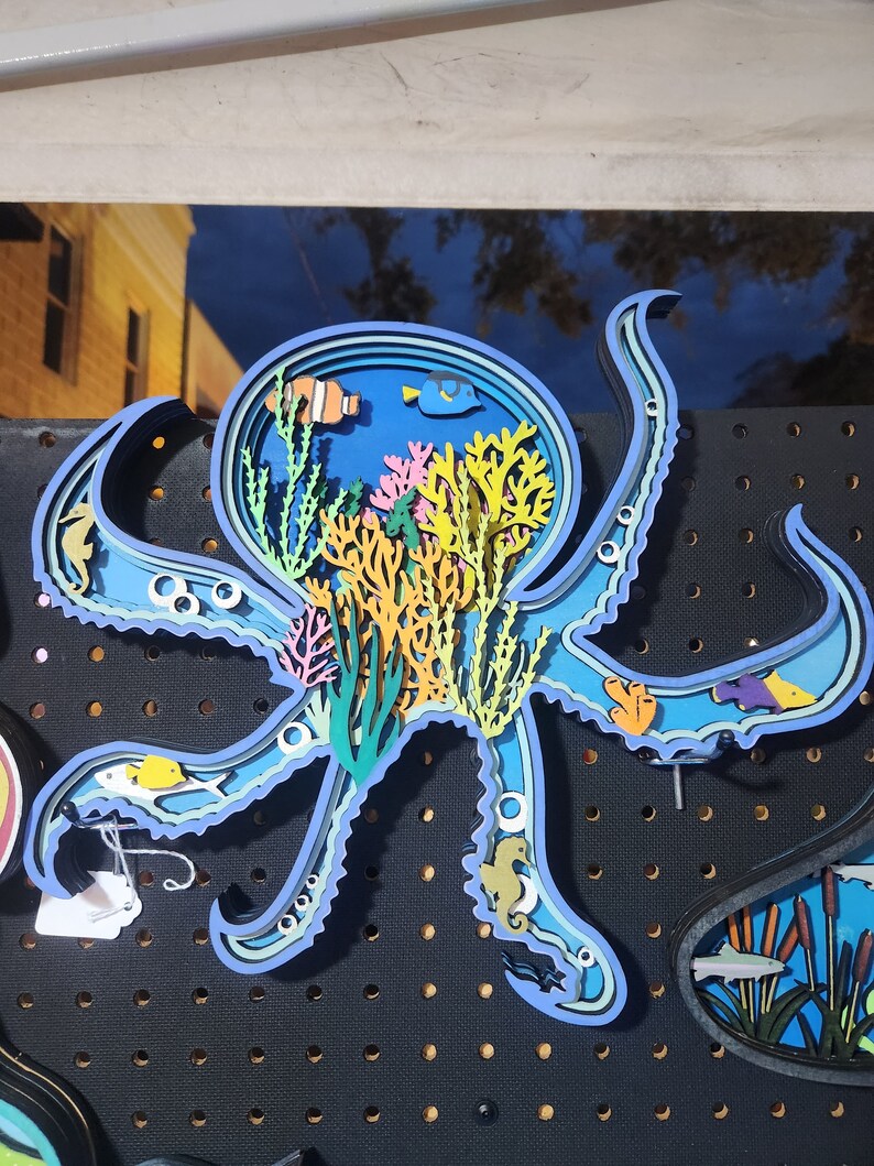 Laser Cut and Hand Painted Layered Wooden Octopus. Wall Art, Shelf Art ...