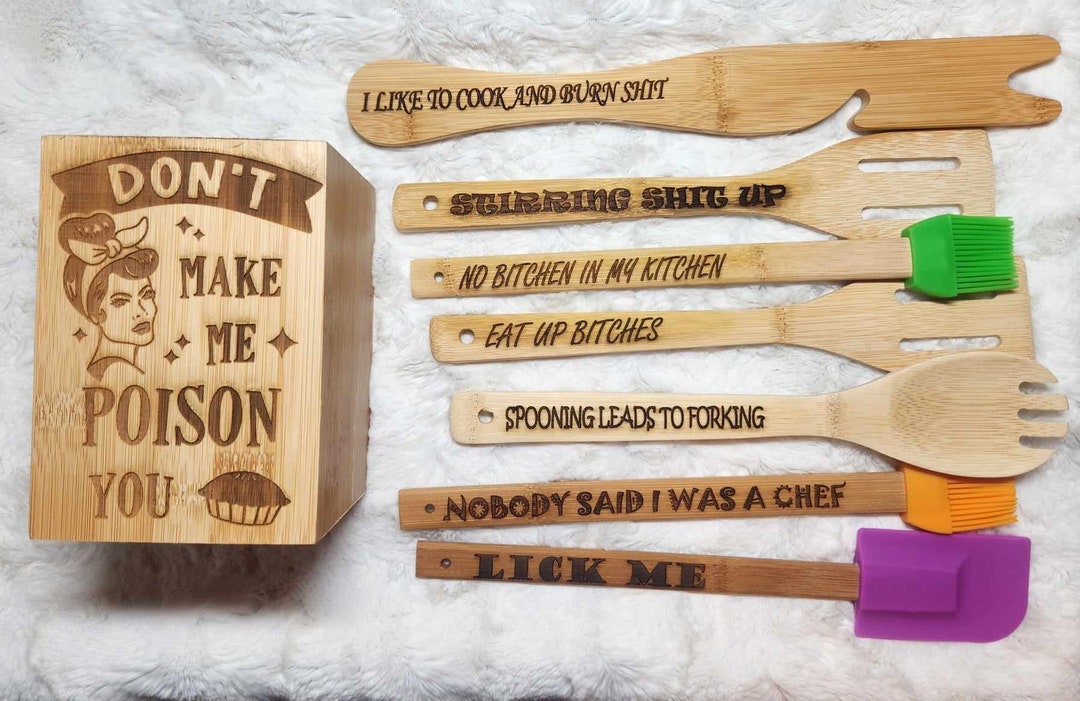 Customized Bamboo Utensil Holder and Bamboo Utensils-personalized ...