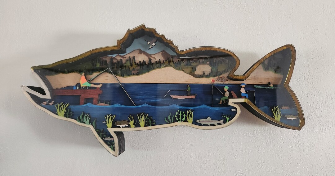 Laser Cut and Hand Painted Layered Wood Bass Fish. Customized, Decor ...