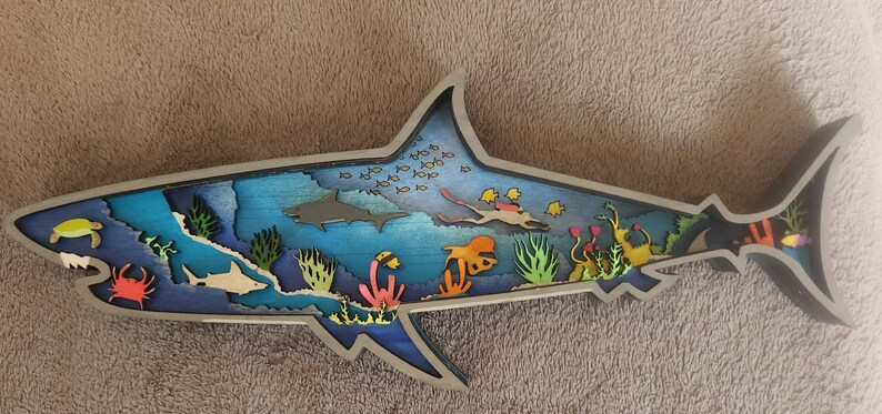 Layered Wood Shark Decor-gift, Decor, Art, Layered Wood, Laser Cut ...