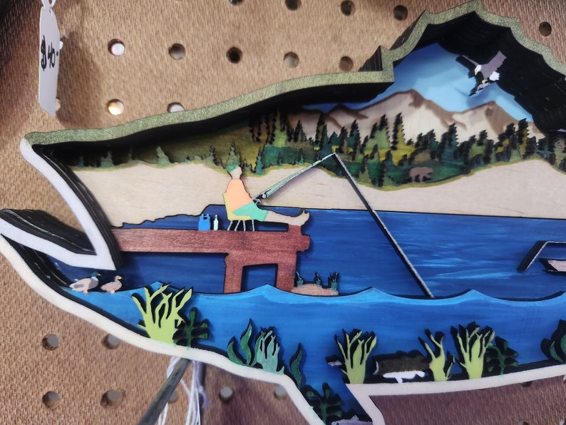 Laser Cut and Hand Painted Layered Wood Bass Fish. Customized, Decor ...