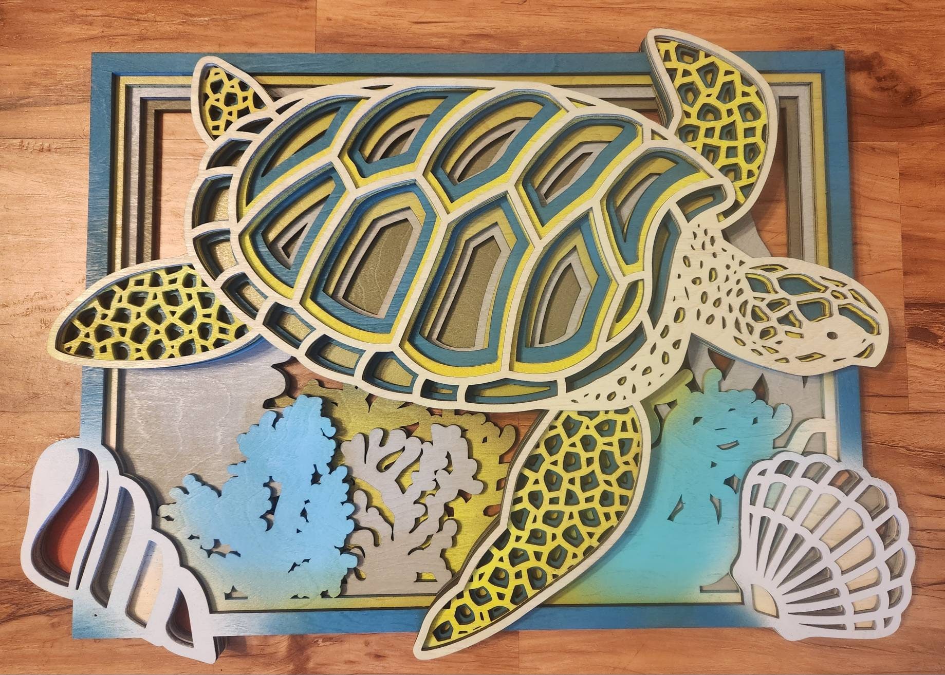Laser Cut Wooden Layered Sea Turtle Picture-personalized, Mothers Day ...