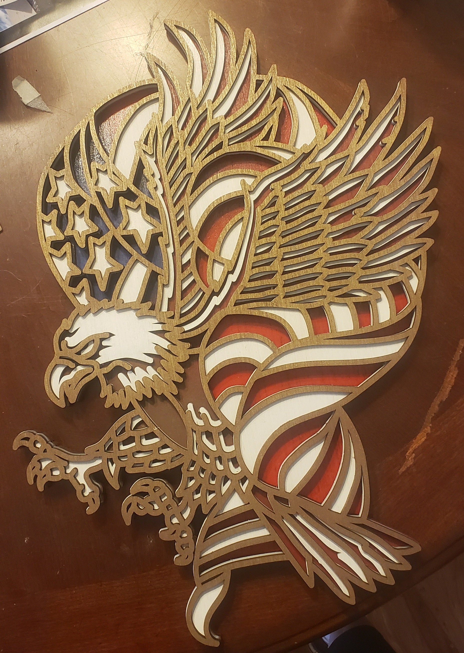 Laser Cut Multi Layer Eagle USA Flag-personalized, Mothers Day, Fathers ...