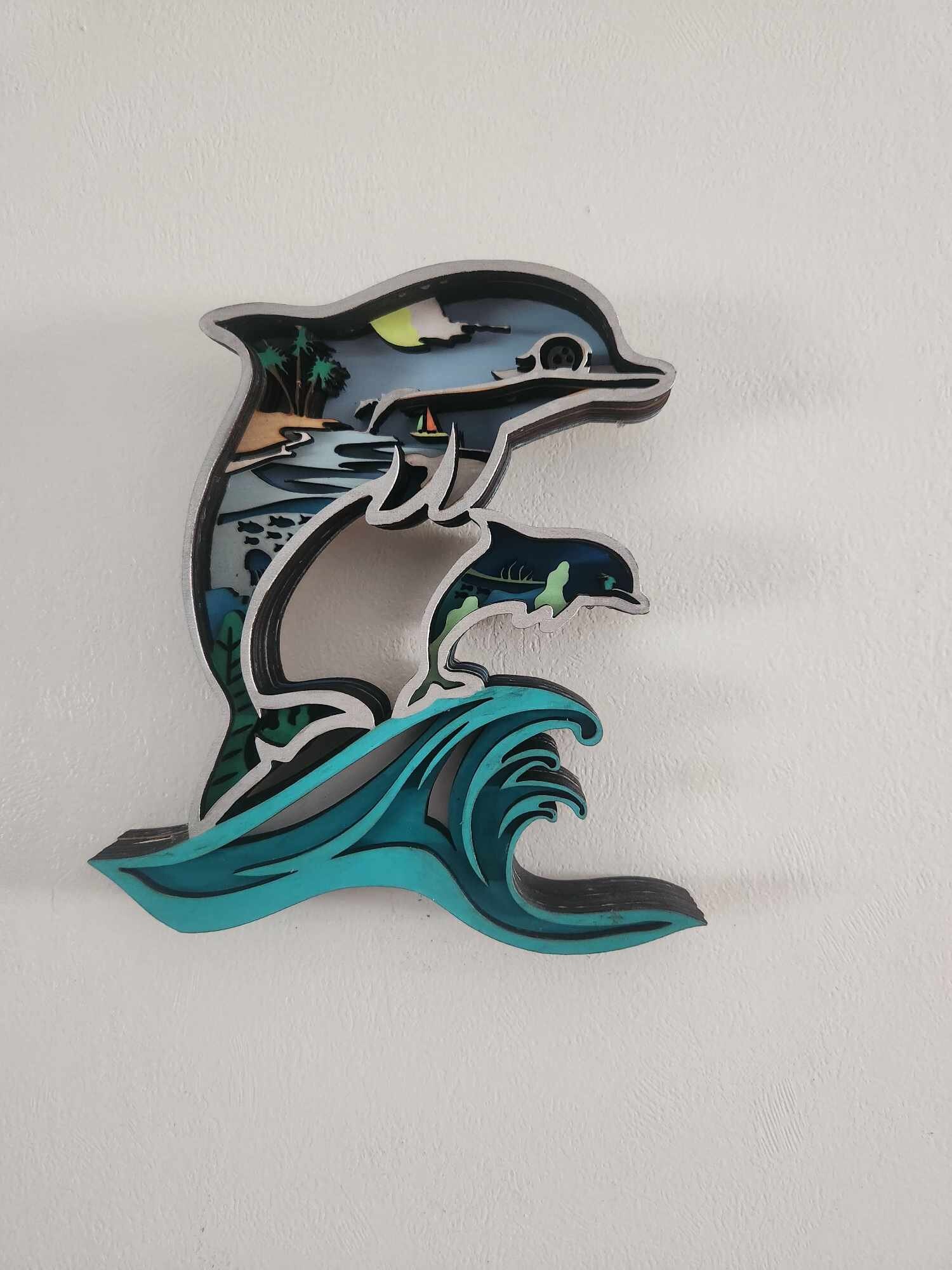 Laser Cut and Painted Layered Wood Dolphins. Customized, Gift, Holiday ...