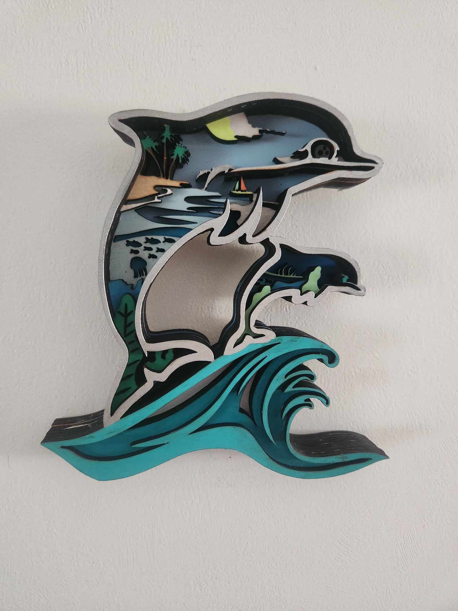 Laser Cut and Painted Layered Wood Dolphins. Customized, Gift, Holiday ...