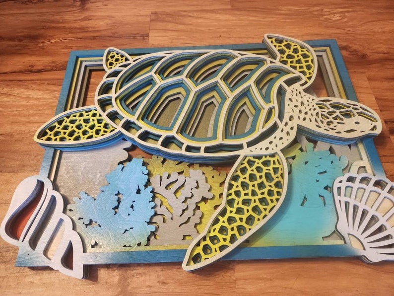 Laser Cut Wooden Layered Sea Turtle Picture-personalized, Mothers Day ...