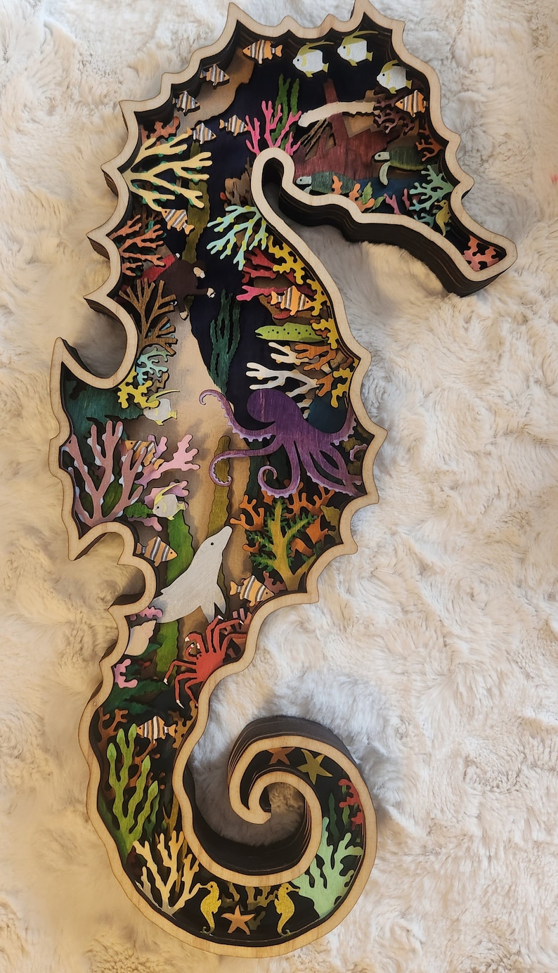 7 Layer Wooden Seahorse Wall Décor-personalized, Mothers Day, Fathers ...