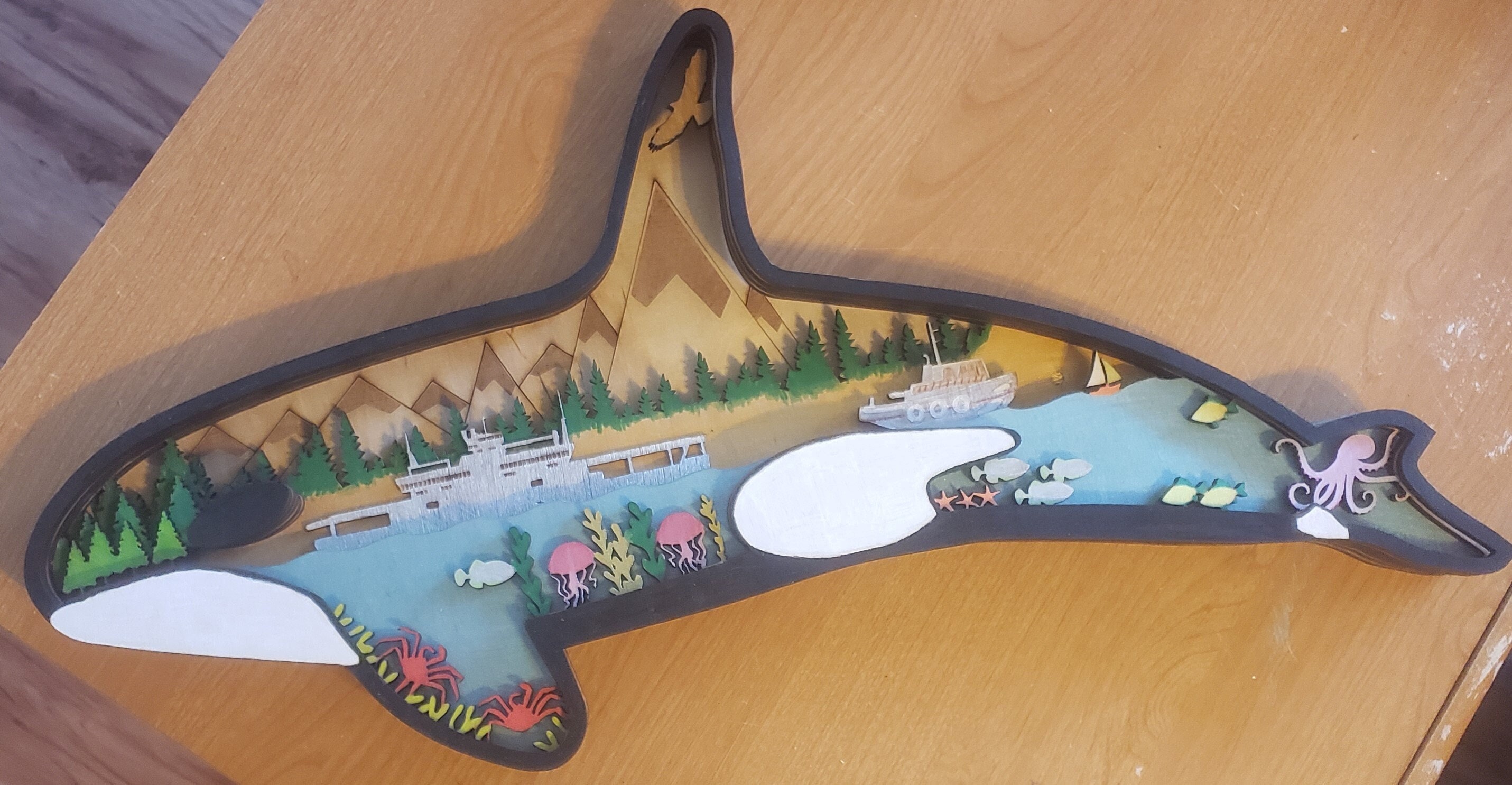 7 Layer Wood Orca Wall Art - Personalized, Mothers Day, Fathers Day ...