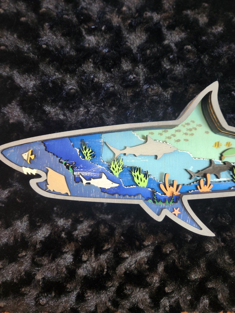 Layered Wood Shark Decor-gift, Decor, Art, Layered Wood, Laser Cut ...