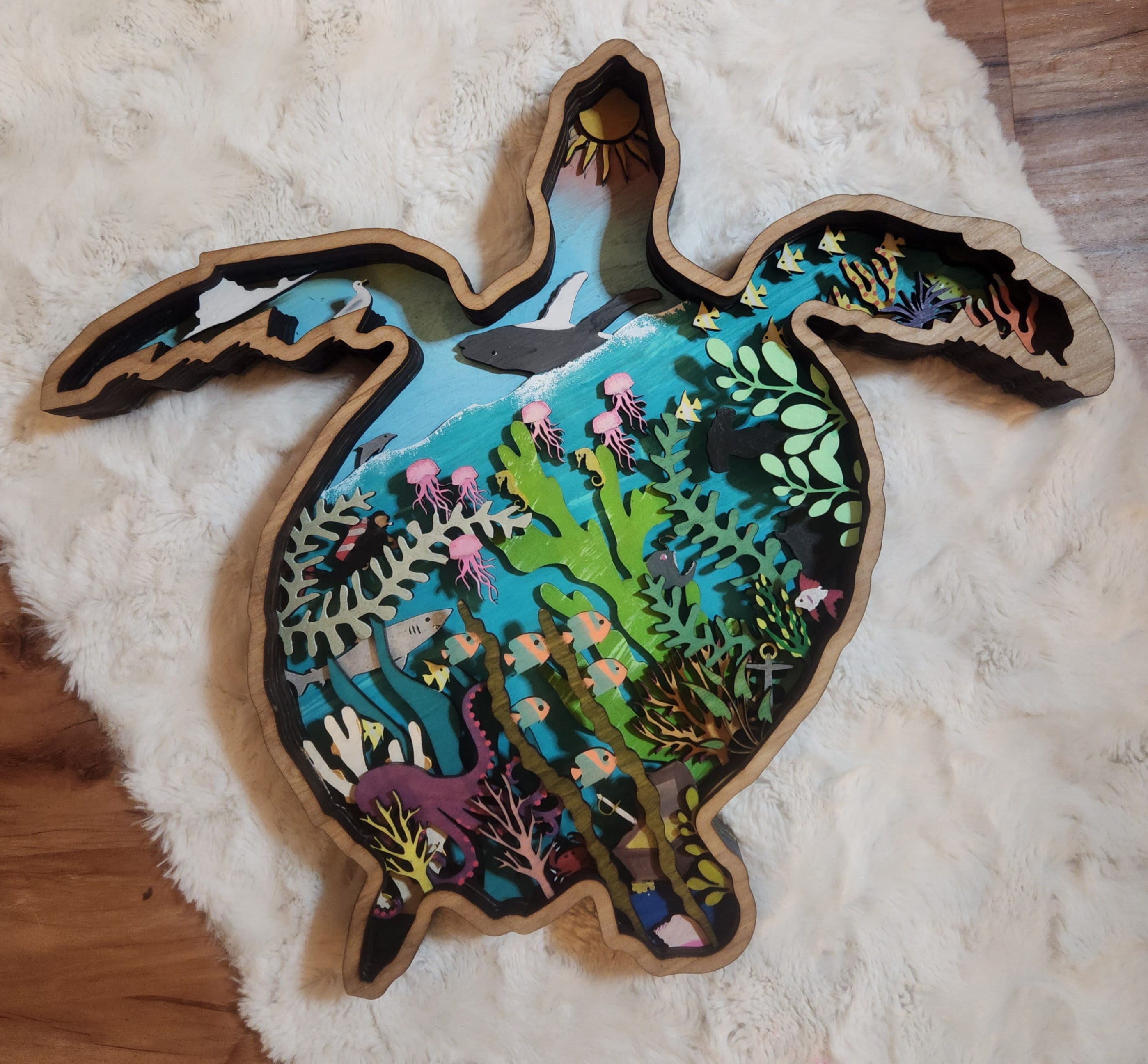 Multi Layer Wooden Sea Turtle - Personalized, Mothers Day, Fathers Day ...