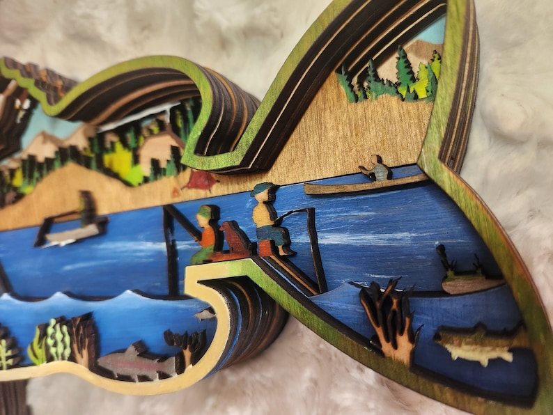 Laser Cut and Hand Painted Layered Wood Bass Fish. Customized, Decor ...