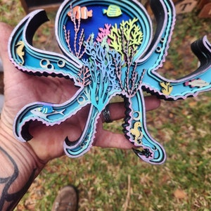 Laser Cut and Hand Painted Layered Wooden Octopus. Wall Art, Shelf Art ...