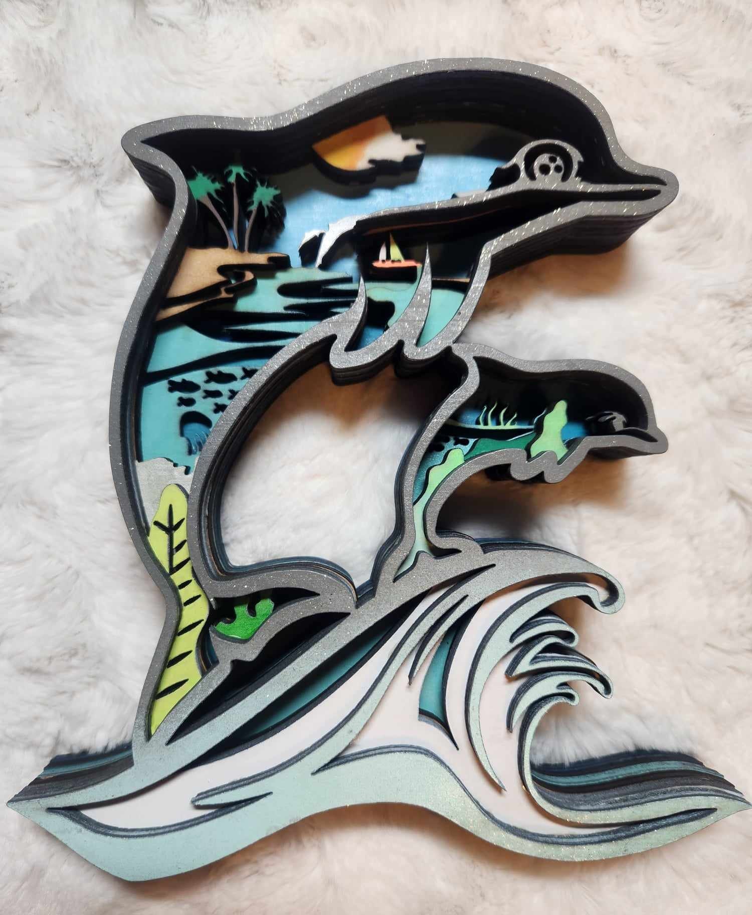 Laser Cut and Painted Layered Wood Dolphins. Customized, Gift, Holiday ...