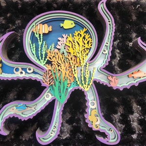 Laser Cut and Hand Painted Layered Wooden Octopus. Wall Art, Shelf Art ...