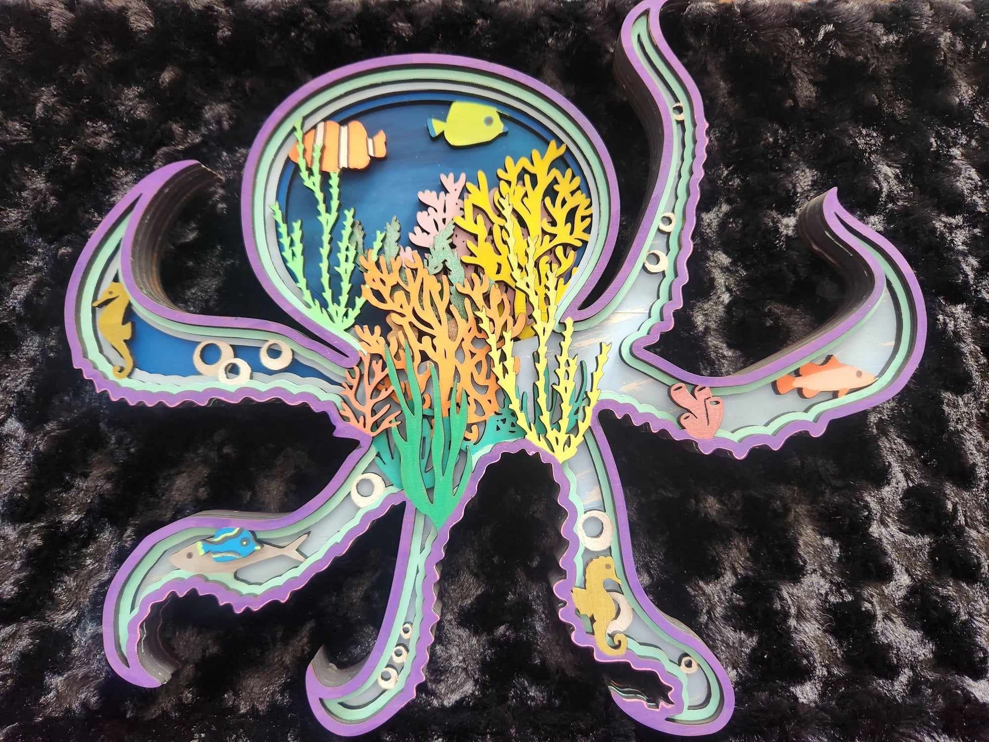 Laser Cut and Hand Painted Layered Wooden Octopus. Wall Art, Shelf Art ...