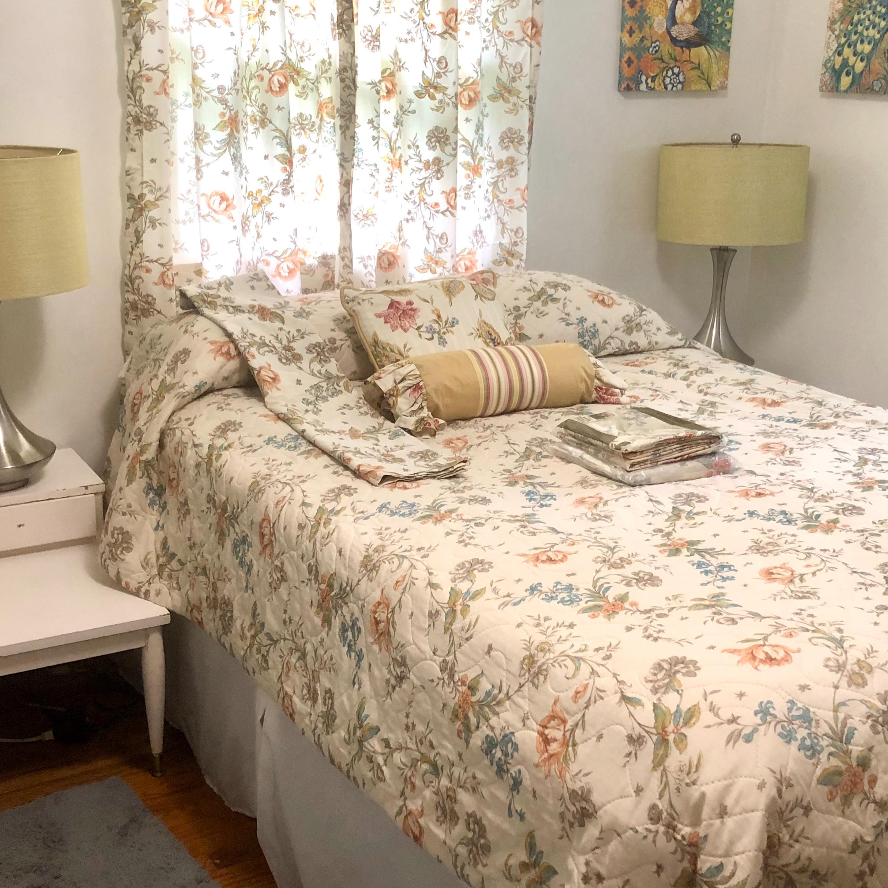 Vintage Springmaid 8 Piece Double Floral Bedspread/ Sheets, Curtains ...