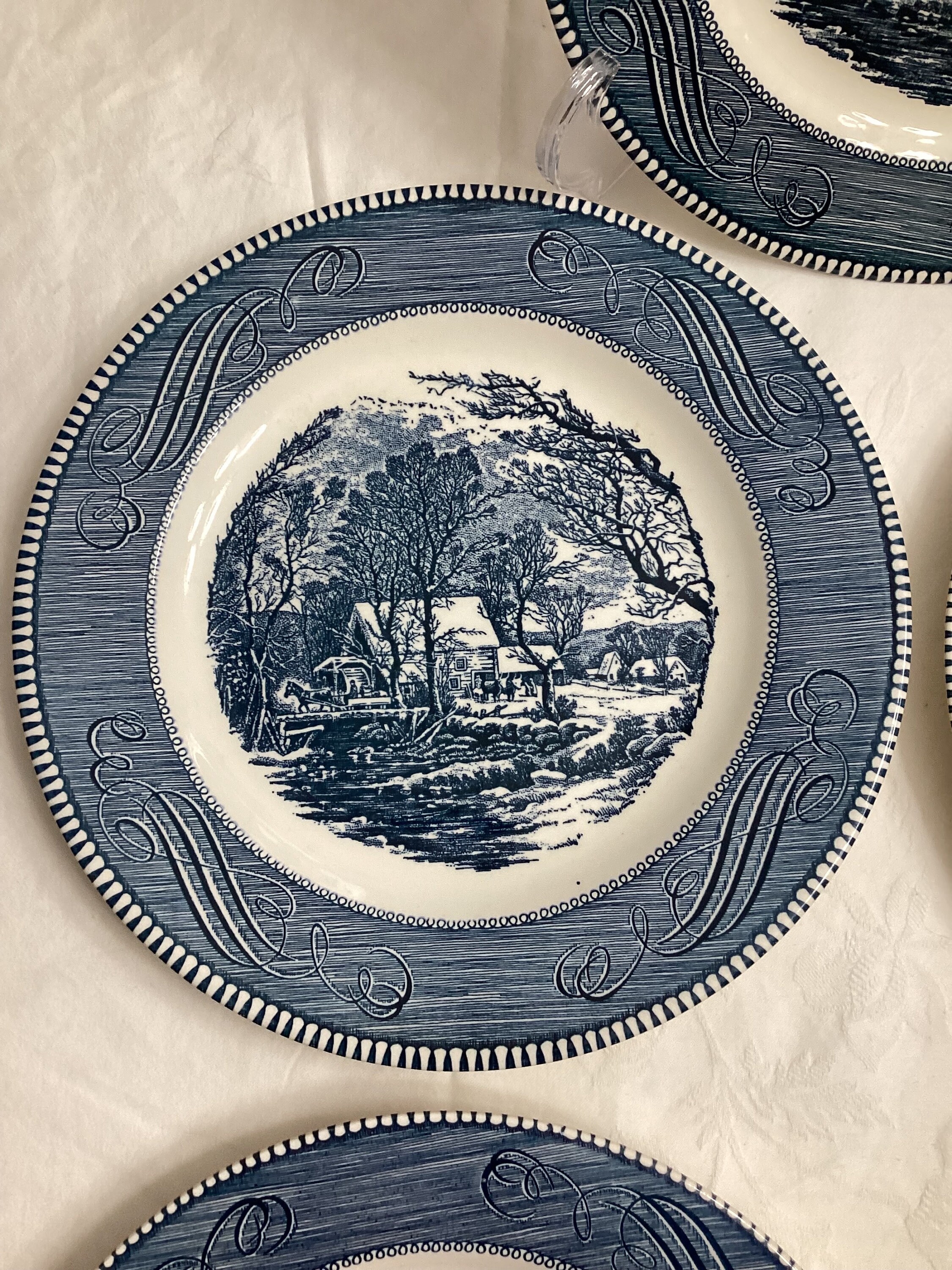 Vintage Currier & Ives Dinner Plate: Royal China, Blue Grist Mill Scene ...