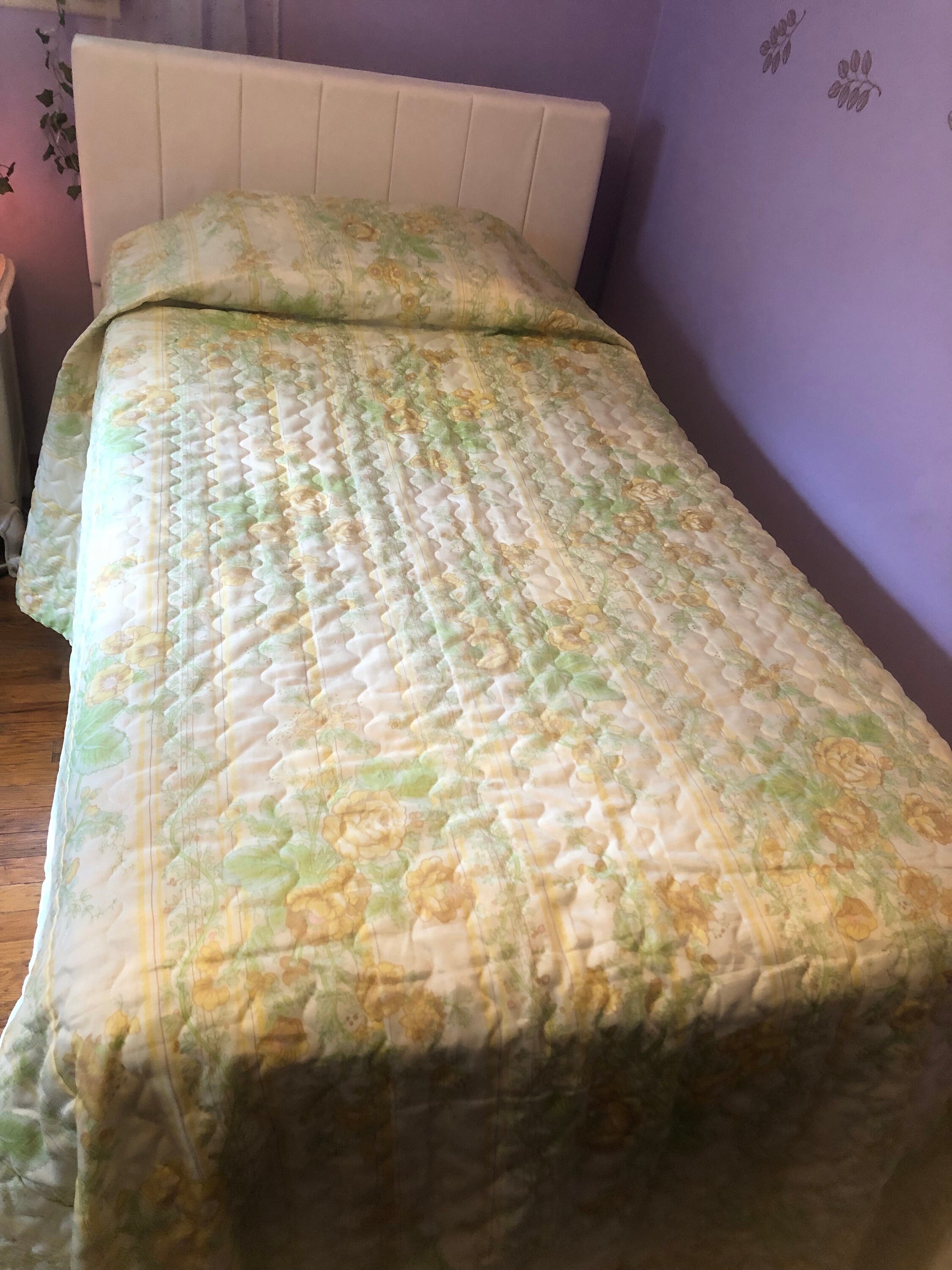 Vintage Yellow and Green Floral Twin Bedspread/coverlet Polyester - Etsy