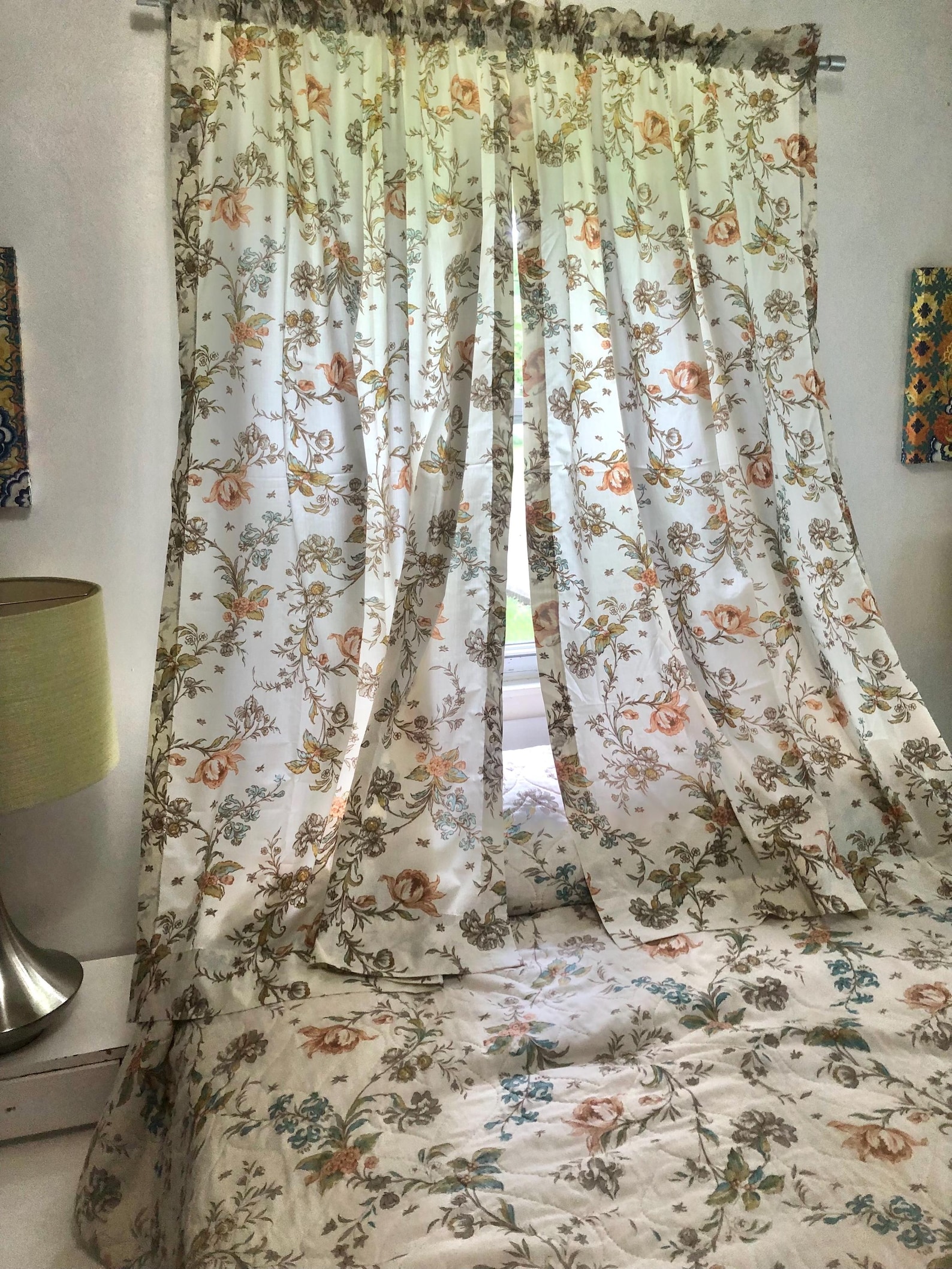 Vintage Springmaid 8 Piece Double Floral Bedspread/ Sheets, Curtains ...