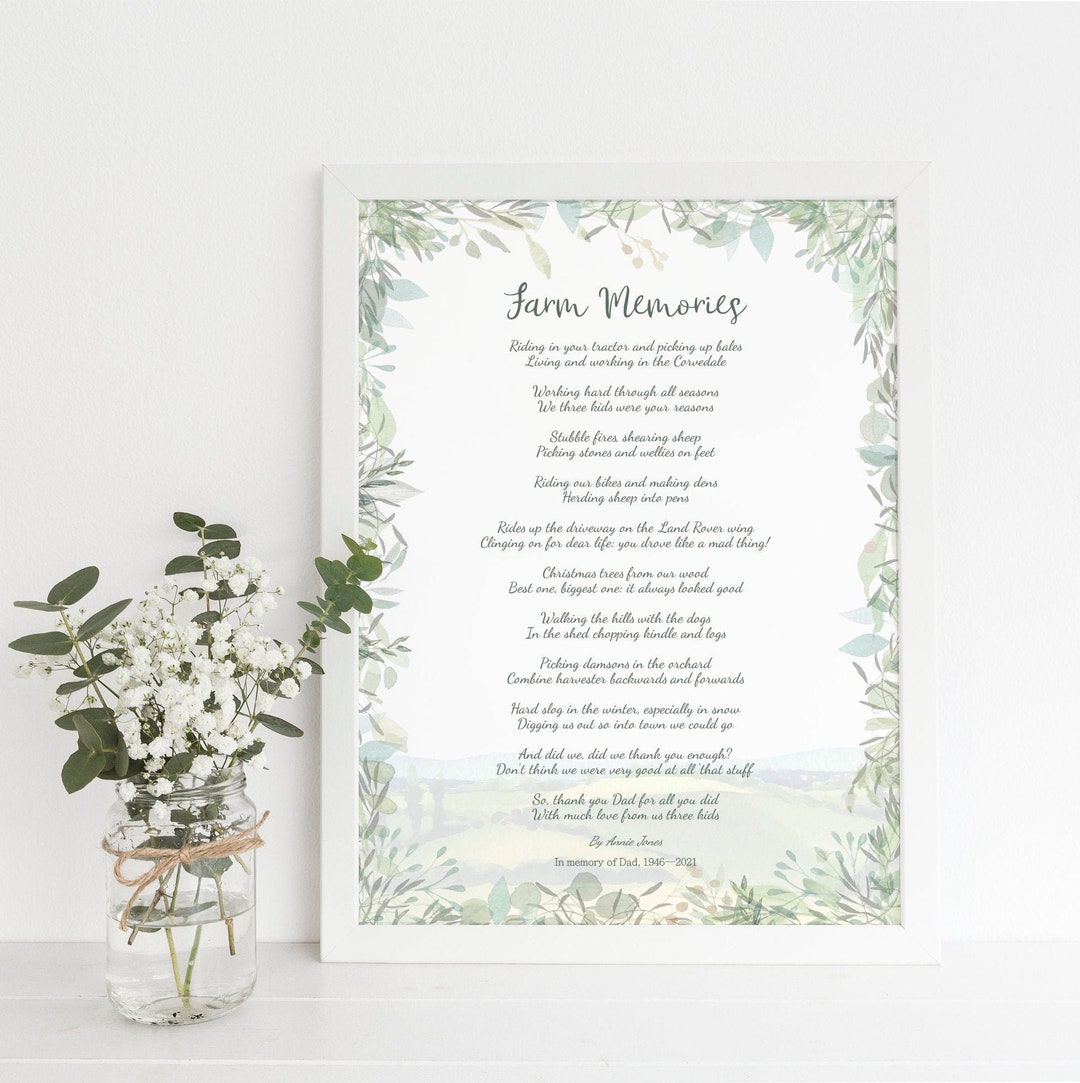Personalised Poem Print Custom Wedding Vows, Remembrance Reading ...