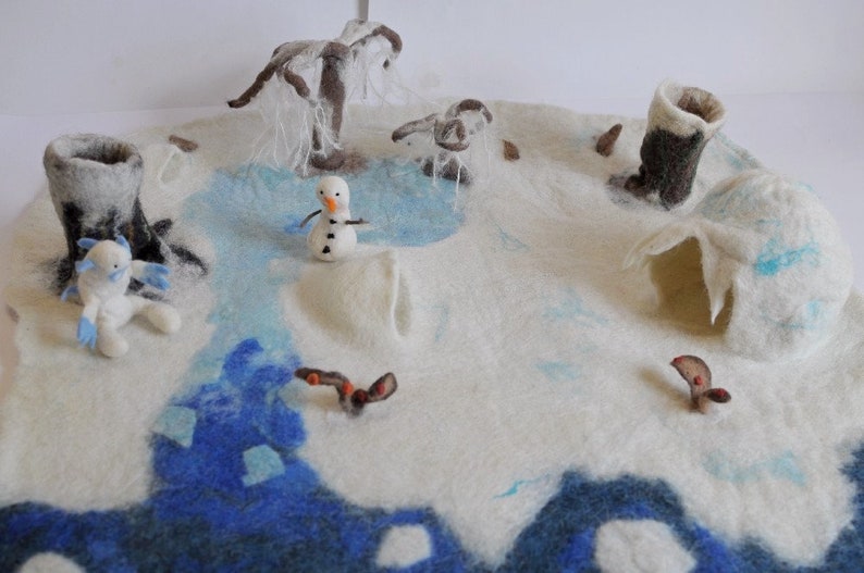 Waldorf Winter Playmat Playscape Snow Ice Snowman Icy Frozen Lake Wet ...