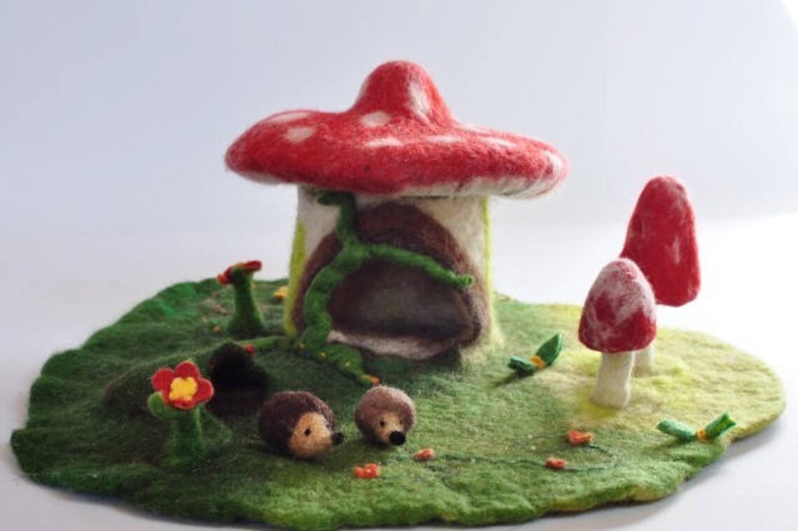Mushroom House Waldorf Play Mat Season Handmade Wet Felted Large Unique ...