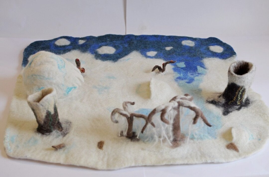 Waldorf Winter Playmat Playscape Snow Ice Snowman Icy Frozen Lake Wet ...
