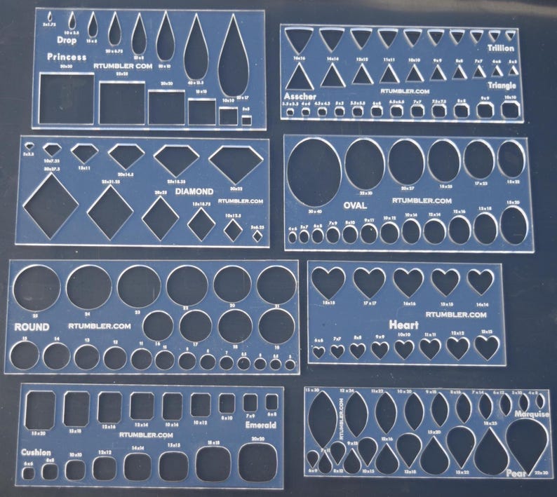Set of 8 Cabochon Lapidary Templates With 14 Classic Shapes ...