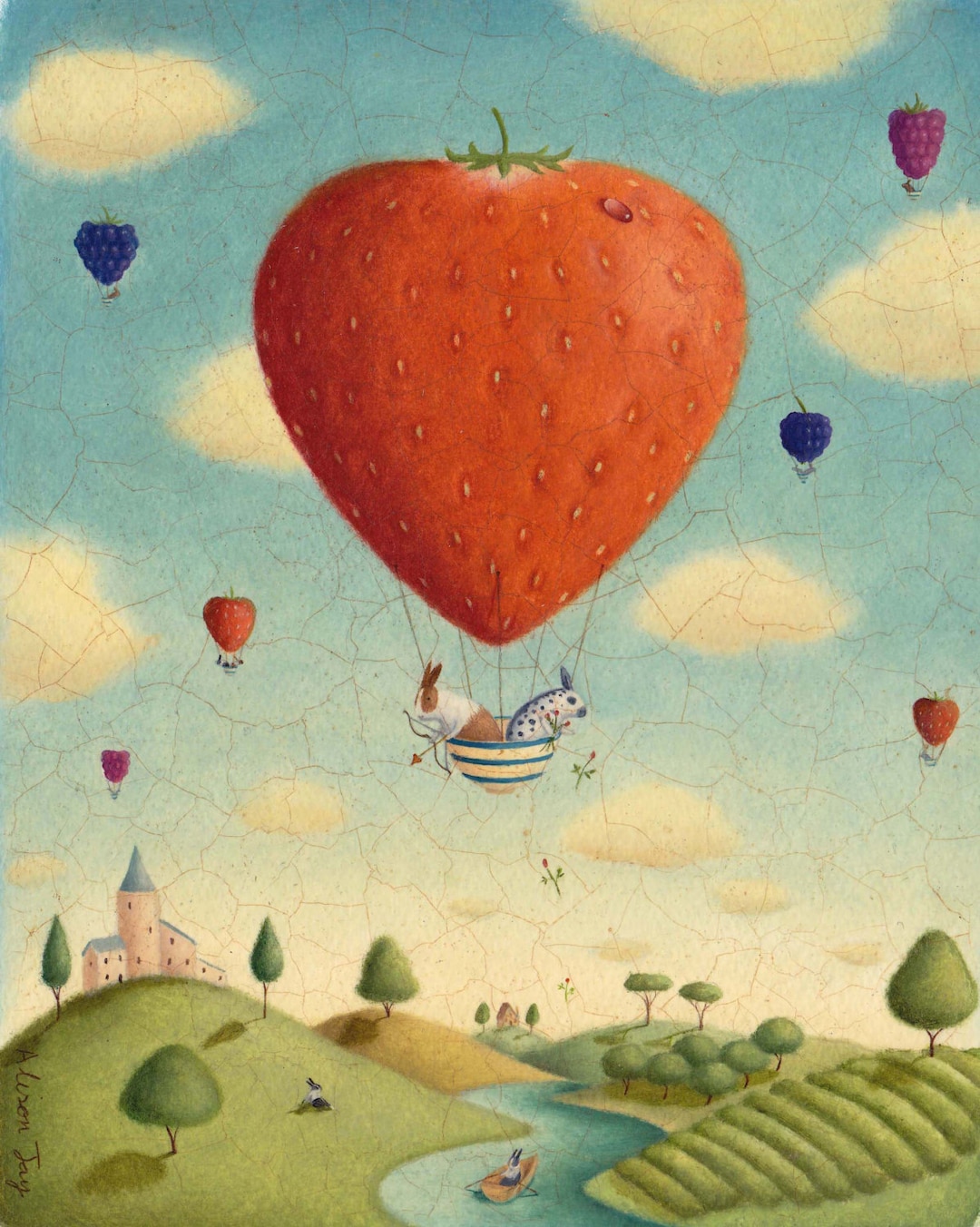 Strawberry Float . Original Signed Illustration Print - Etsy