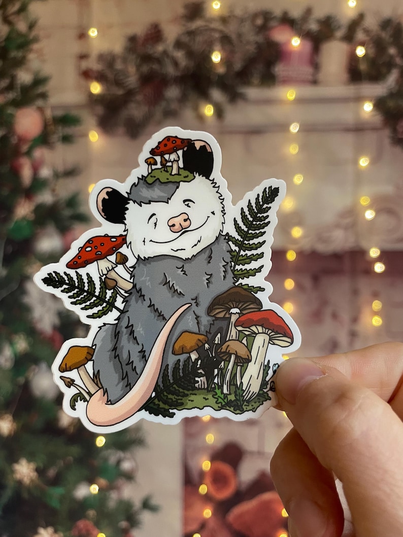 Forest Opossum With Mushrooms Sticker #5 - Weatherproof 3 Inch Vinyl ...