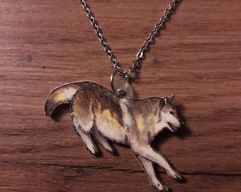 Wolf pendant Necklace full moon Blue moon pendant Wolf