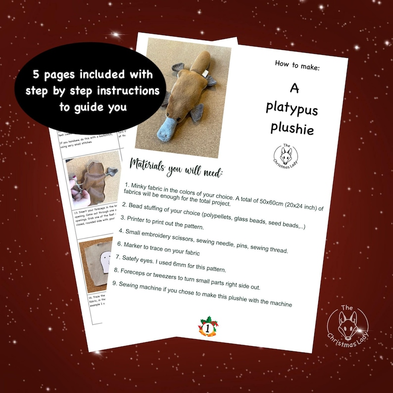 Pocketsize Platypus Plush Sewing Pattern - Digital Download - Step by ...