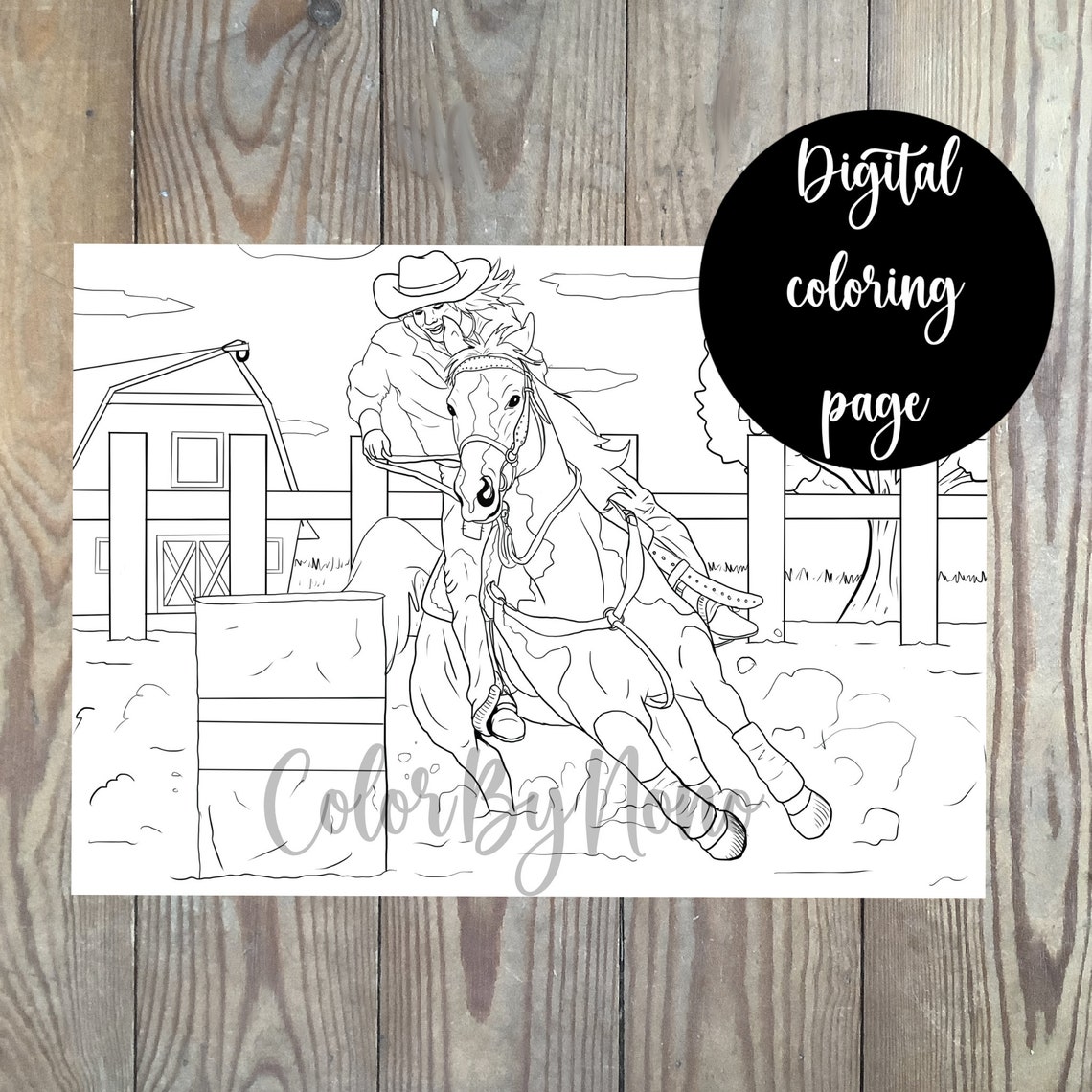 Horse Barrel Racing Coloring Page Digital Download to Print - Etsy
