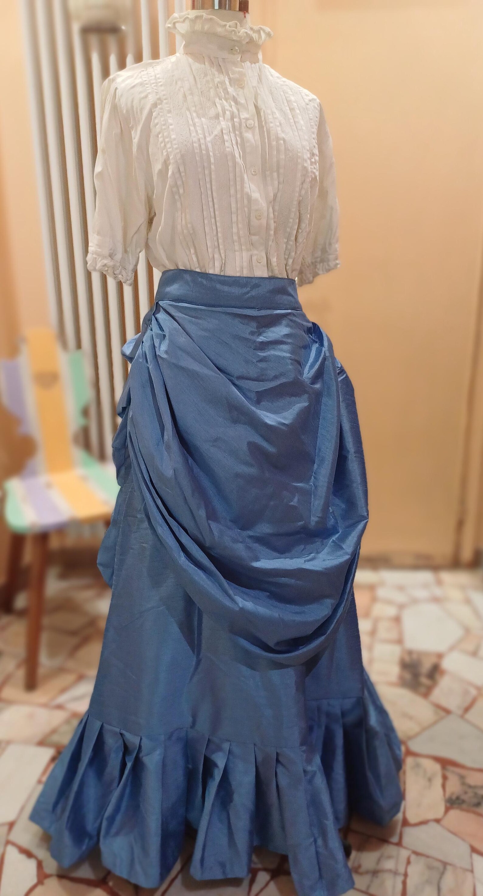 Victorian Steampunk Drapery Tournure Light Blue Skirt in Synthetic ...