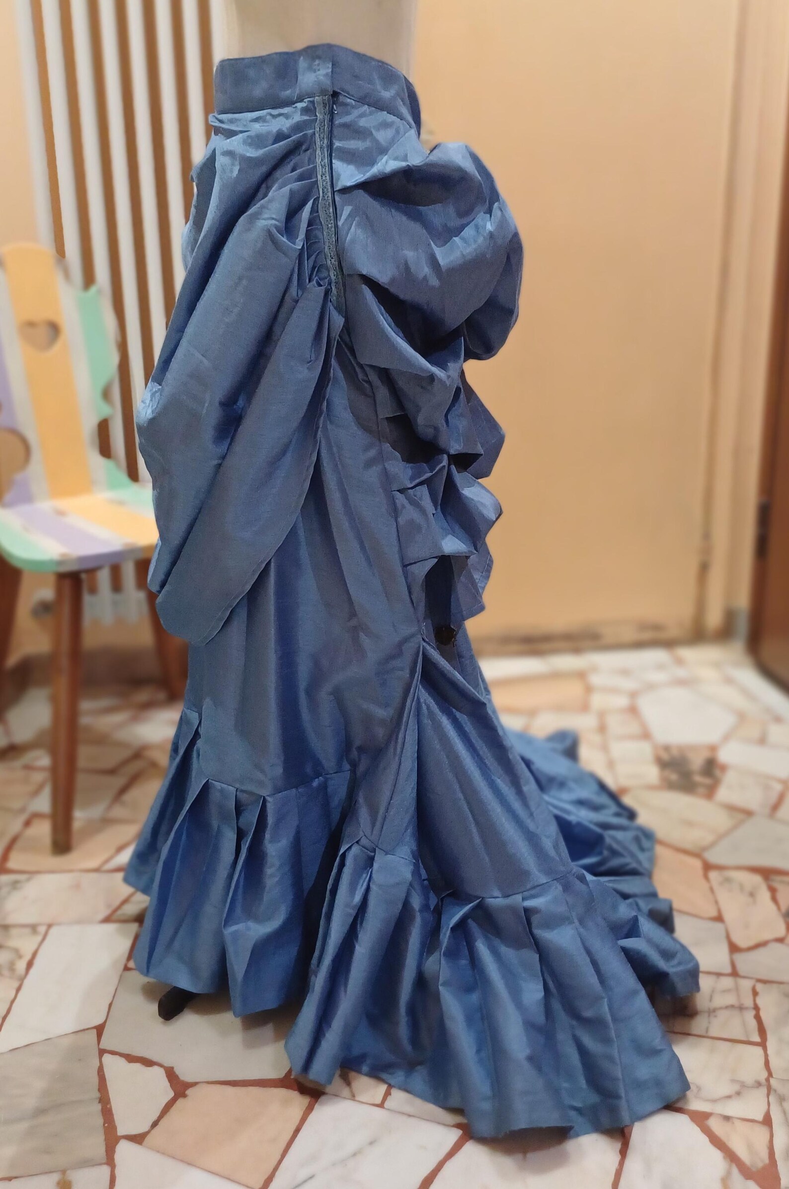 Victorian Steampunk Drapery Tournure Light Blue Skirt in Synthetic ...