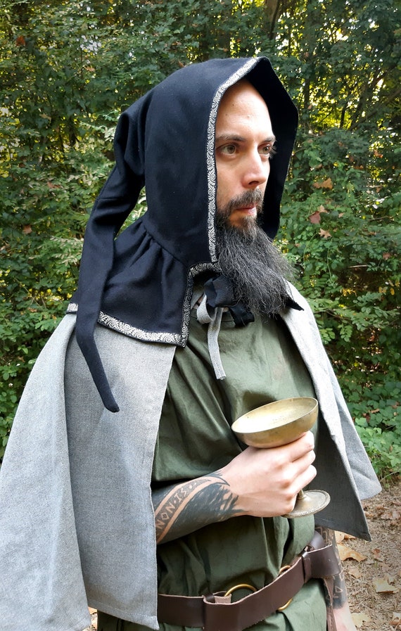 Medieval pilgrim black wool cape hood LARP fantasy tg. m | Etsy