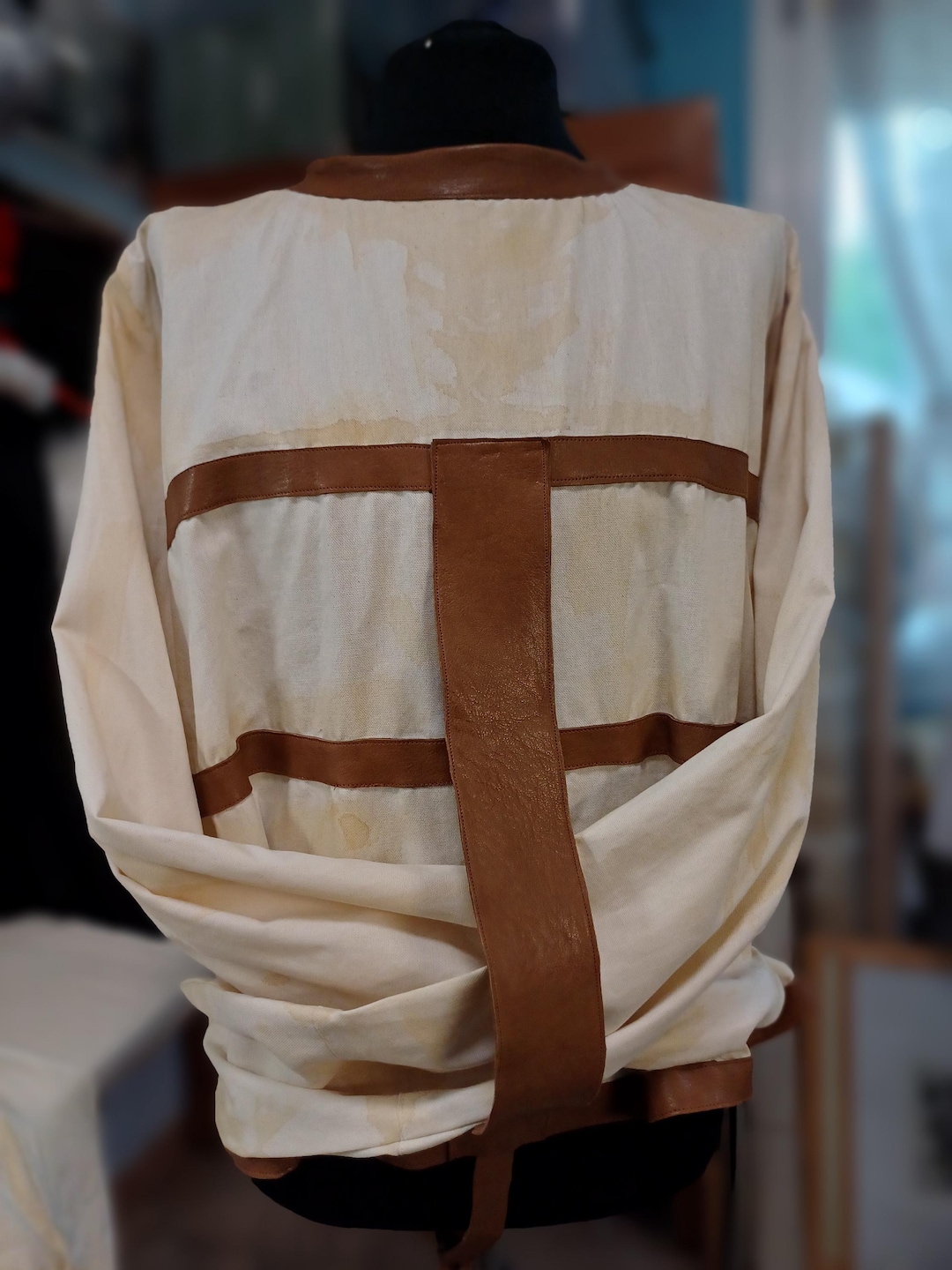 WORN-OUT Look Ivory Cotton+leather Straitjacket Asylum Vintage 1800 Era ...