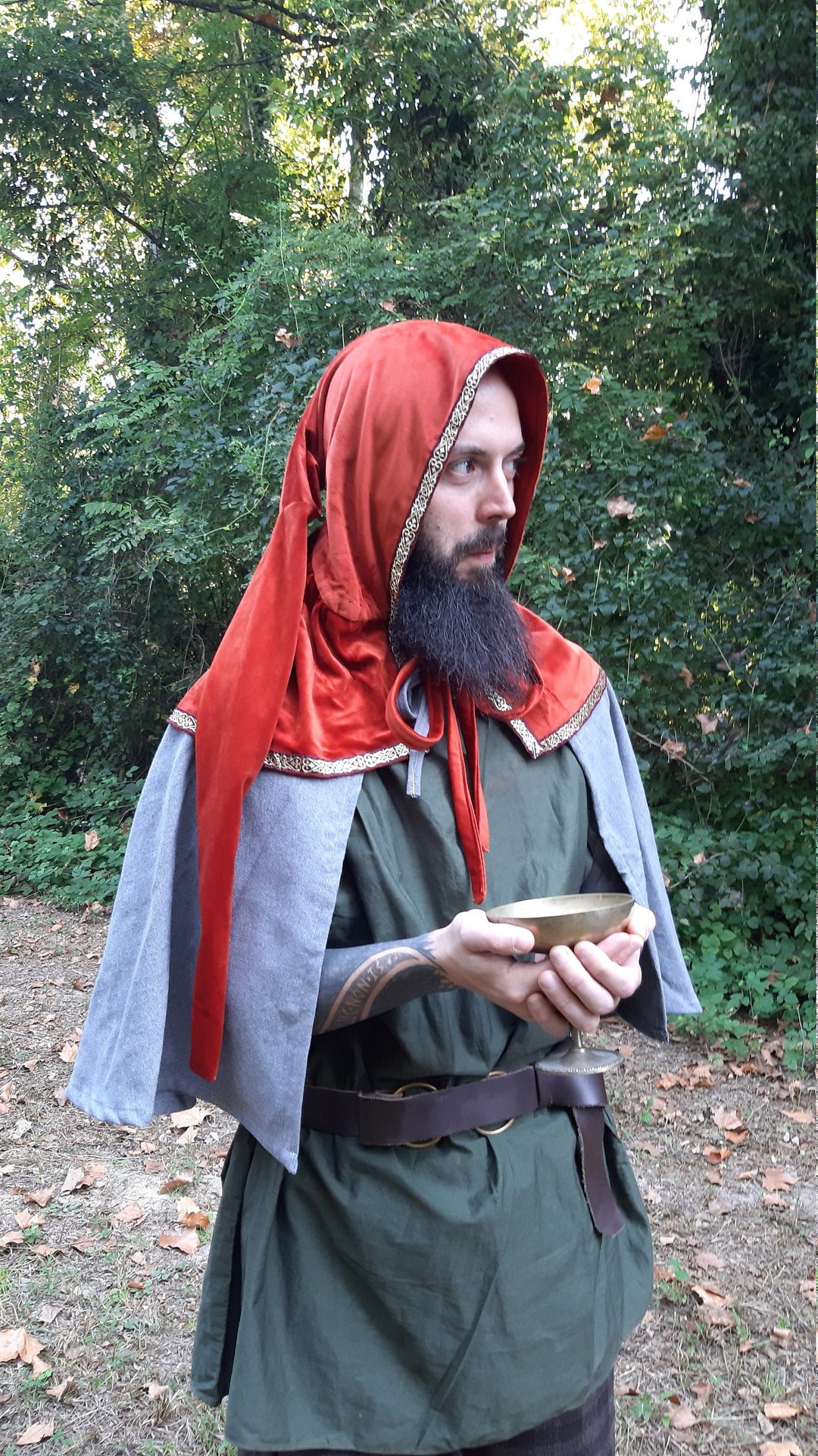 LAST PIECE Medieval Pilgrim Orange Velvet Cape Hood LARP Fantasy One ...