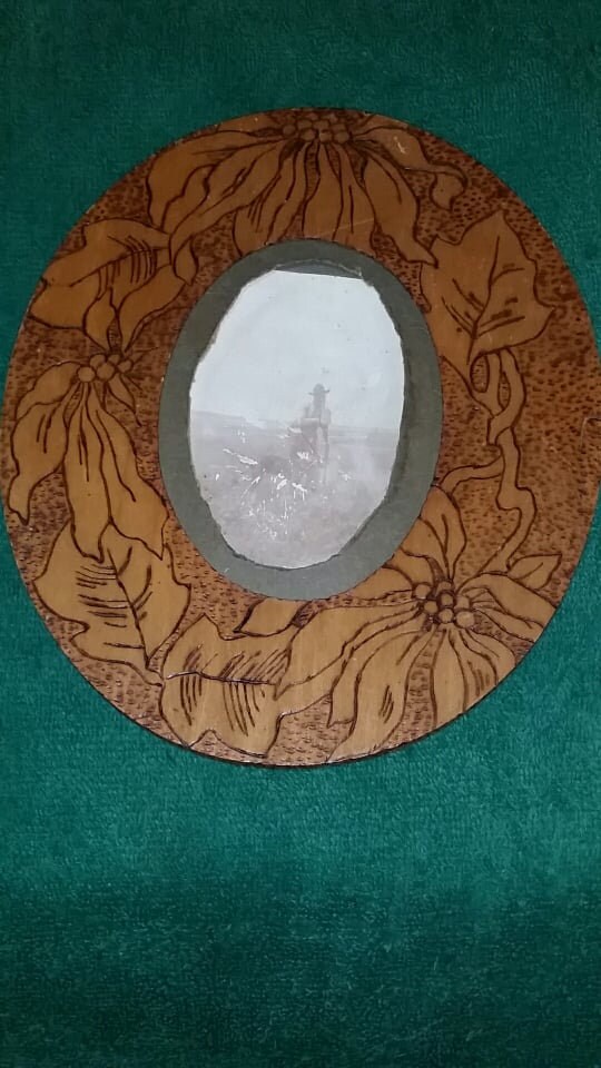 Antique Flemish Pyrography Art Deco Floral Oval Wood Frame With ...