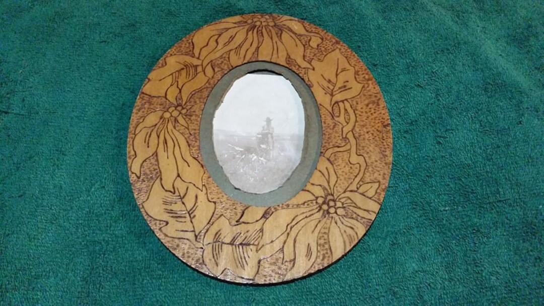 Antique Flemish Pyrography Art Deco Floral Oval Wood Frame With ...