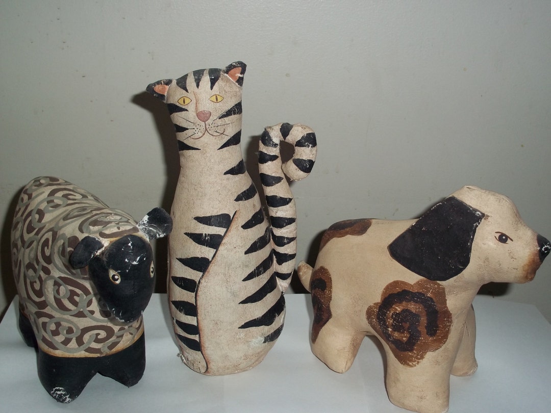 Primitive Folk Art Handmade, Hand Painted Canvas Stuffed Animals Cat ...