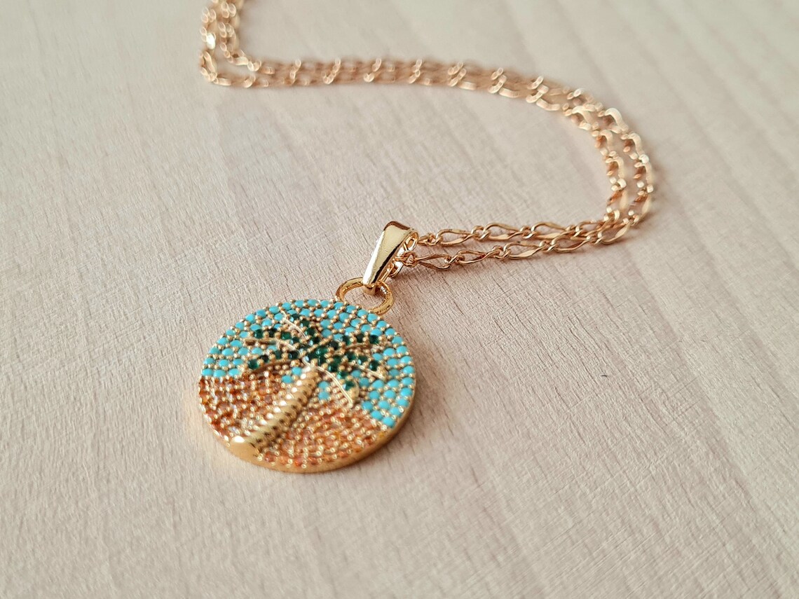 Colorful Palm Pendant Necklace, Summer Jewelry Gift for Her, Tropical ...