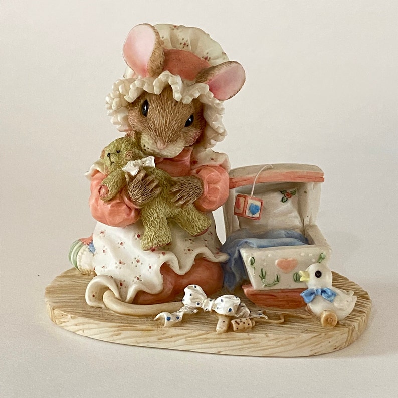 Vintage Figurine 1995 Mouse Tails, Teddy Bear Cradle Enesco Collectible ...