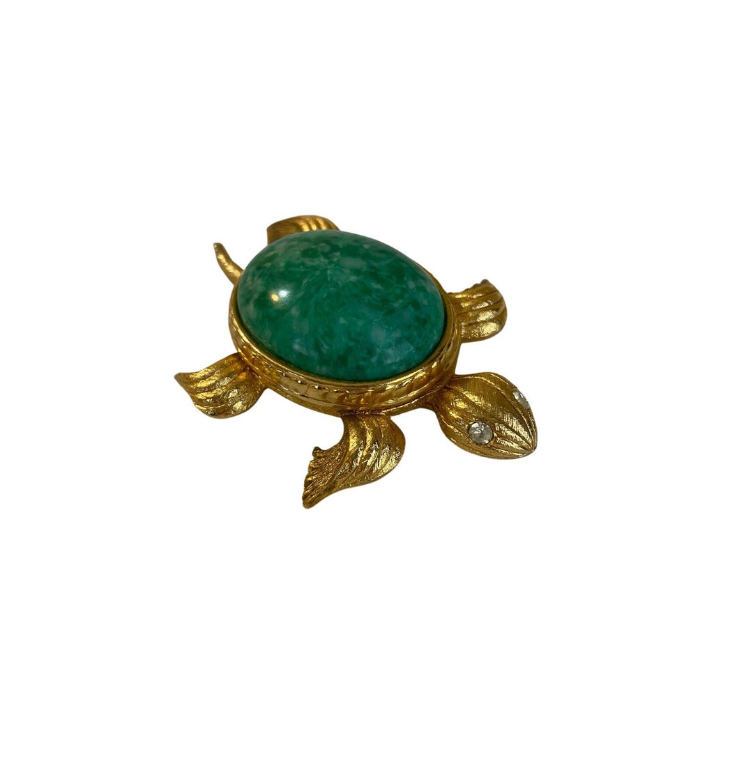 Vintage Avon Gold Tone Turtle Sea Tortoise Solid Perfume Holder Green ...