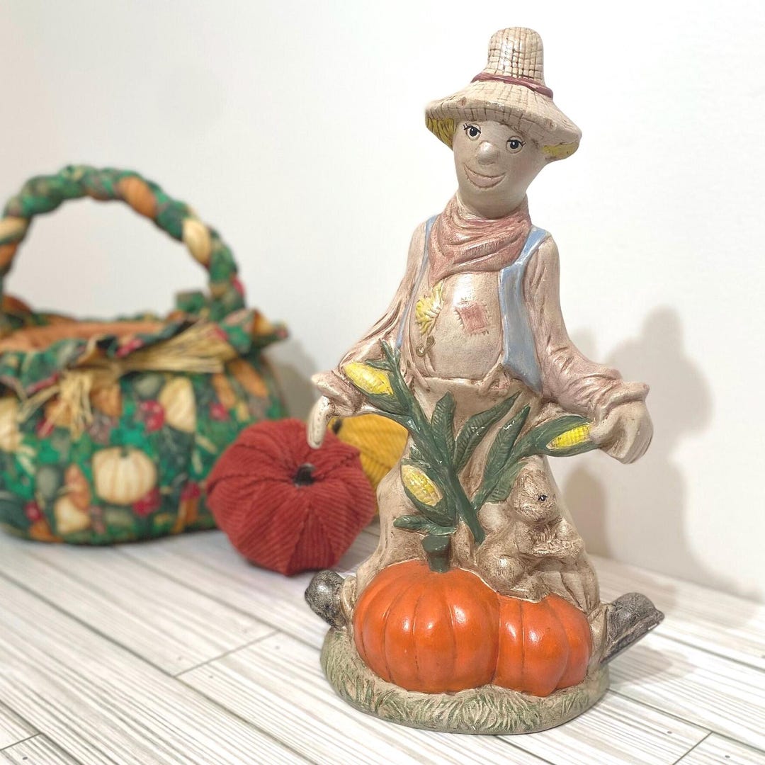 Vintage Ceramic Scarecrow With Hat Figure Halloween & Fall Harvest ...