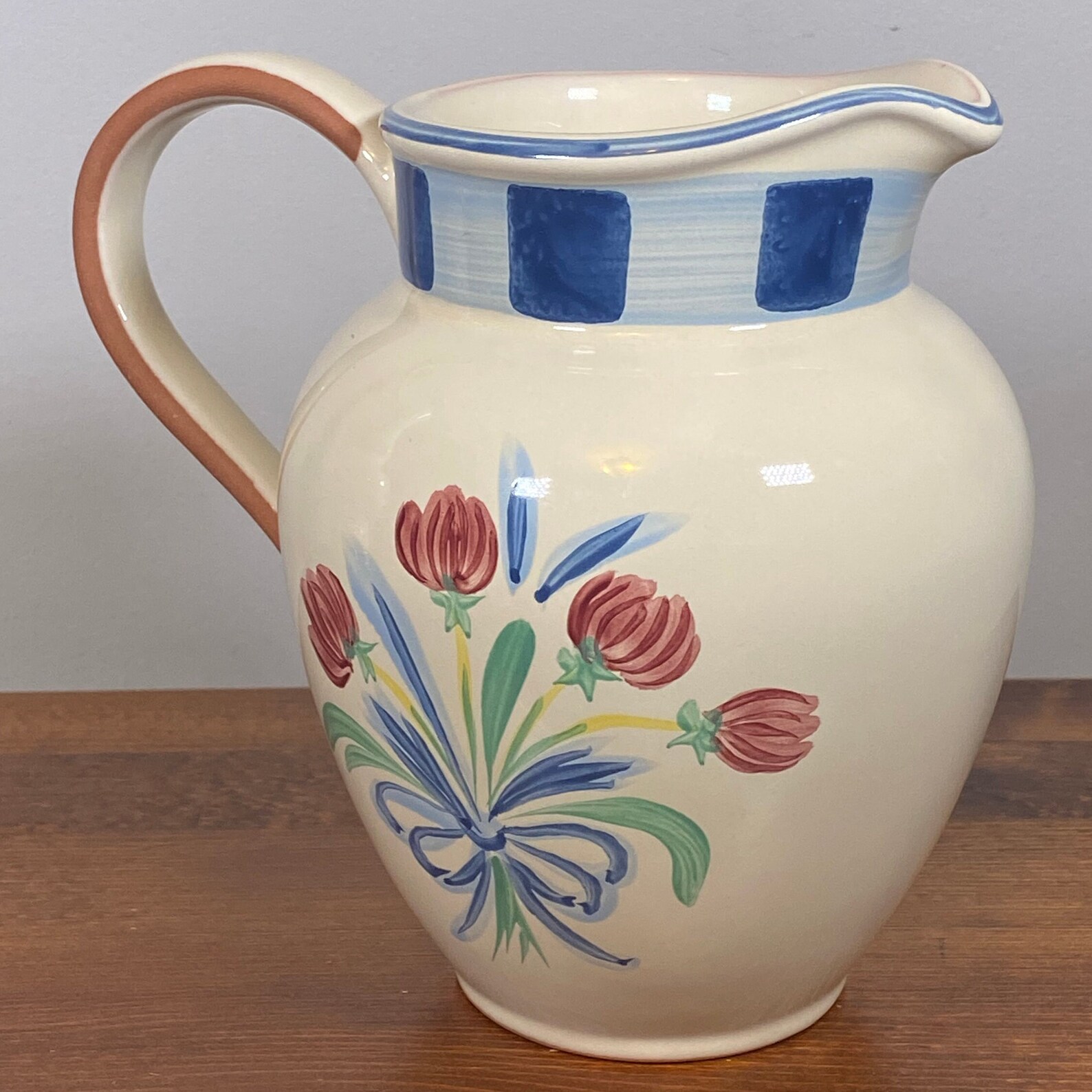 Lenox Vintage Ceramic Pitcher poppies on Blue Terra Cotta 5 Cups 32 ...