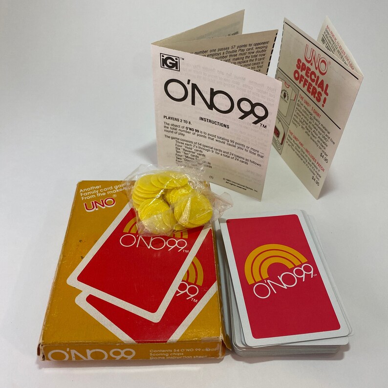 Vintage Uno Card Game 1982 O'NO 99 Used Complete Set Instructions ...