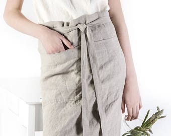 Long linen apron Linen apron Half apron Natural flax | Etsy