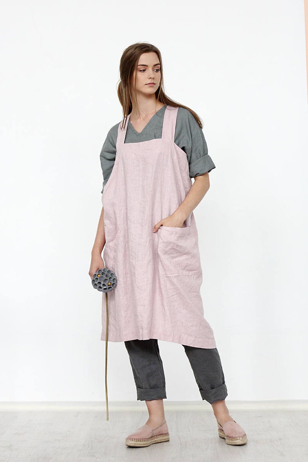 Cross-back Linen Apron Sophia, Linen Tunic Apron - Etsy