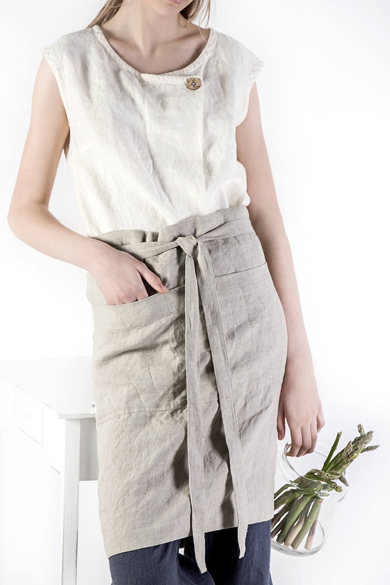 Linen Apron Half Linen Apron Cafe Apron Wrap Apron Natural - Etsy
